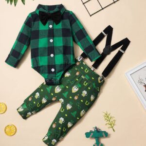 WIQI 6-12 Months Baby Boys My First St. Patrick's Day Outfit Infant Bowtie Bodysuit Pattern Suspender Pants Clothes Set