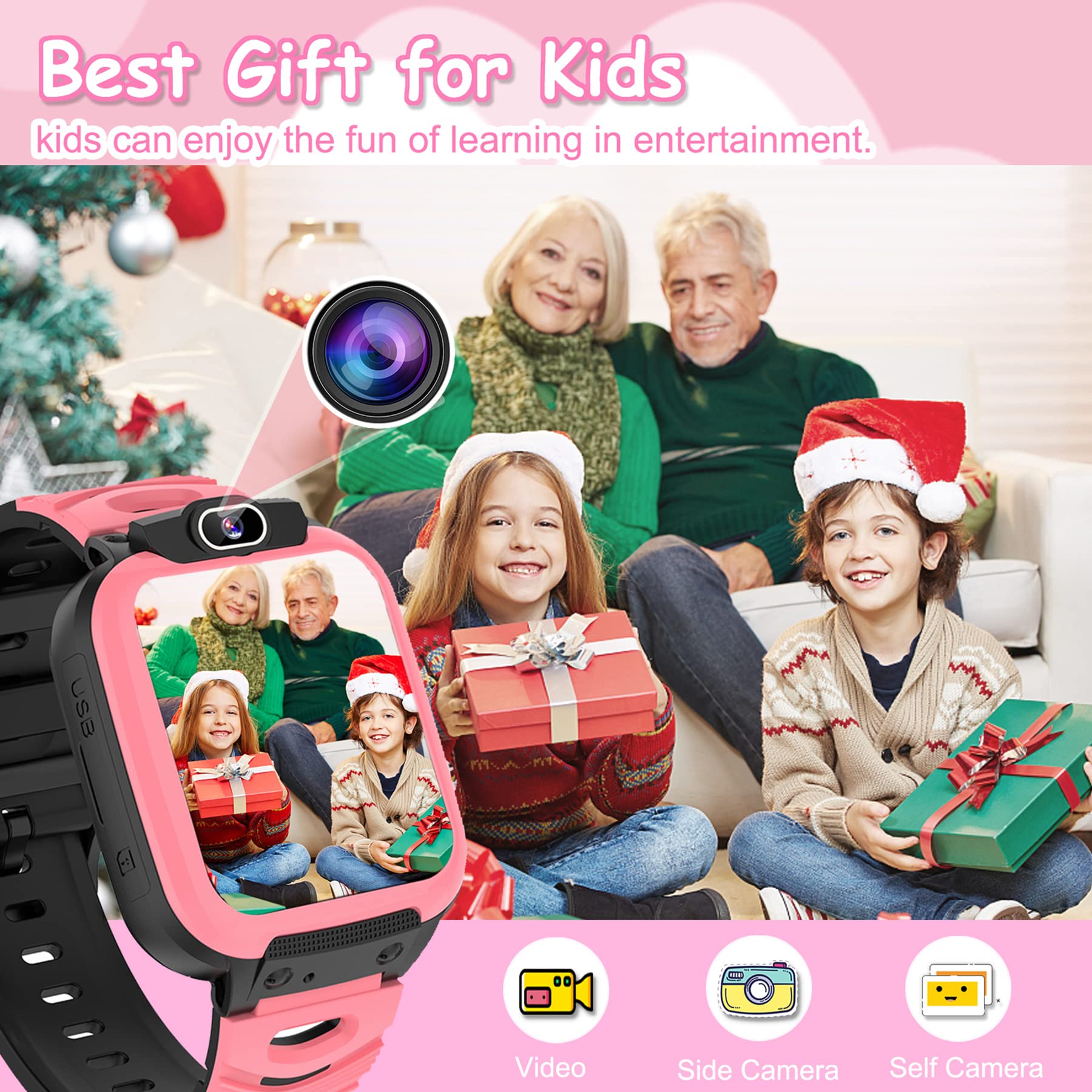 LITEYPP Kids Smart Watch, for Boys Girls 3-14 yrs, HD Touch Screen Kids Smartwatch with Call, 7 Games, Camera, Music, Educational Toys Watch for Kids Boys Girls (Pink)