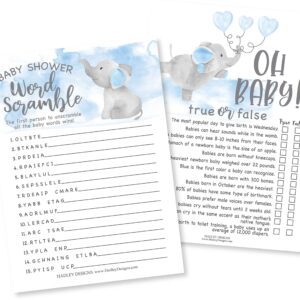 25 Elephant Word Scramble For Baby Shower, 25 True Or False Game, 25 Trivia Game, 25 Find The Guest, 25 Baby Animal Matching, 25 Nursery Rhyme Game - 6 Double Sided Cards Baby Shower Ideas