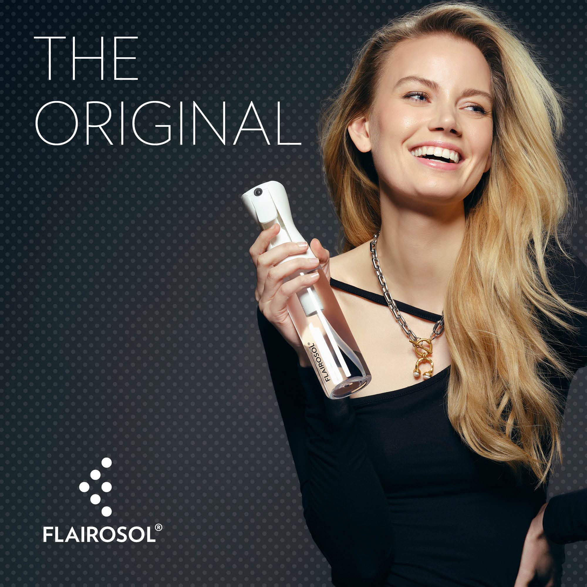 FLAIROSOL - The Original, Spray Bottle for Hair, Plants & More, Continuous Mister, Ultra Fine Water Mist, 10.1oz/300ml, Clear Bottle - Black Print