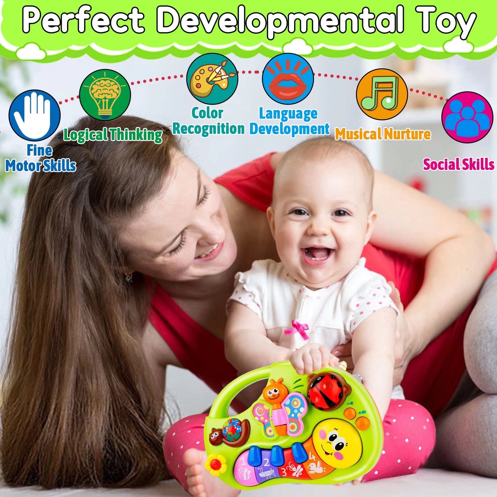 Baby Piano Toy Baby Toys 6 to 12 Months Infant Toys Baby Musical Toys Sensory Toys Light Up Toys for 1 Year Old Newborn Infant Toys 6-12 Months Toddler Piano Toy Xmas Birthday Gifts Girl Toys for Boys