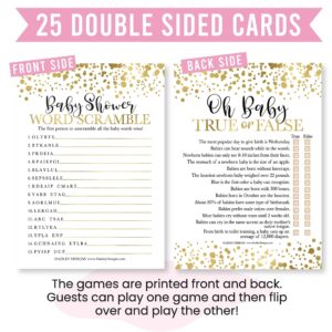 25 Gold Word Scramble For Baby Shower, 25 True Or False Game, 25 Baby Animal Matching, 25 Nursery Rhyme Game - 4 Double Sided Cards Baby Shower Ideas, Baby Shower Party Supplies