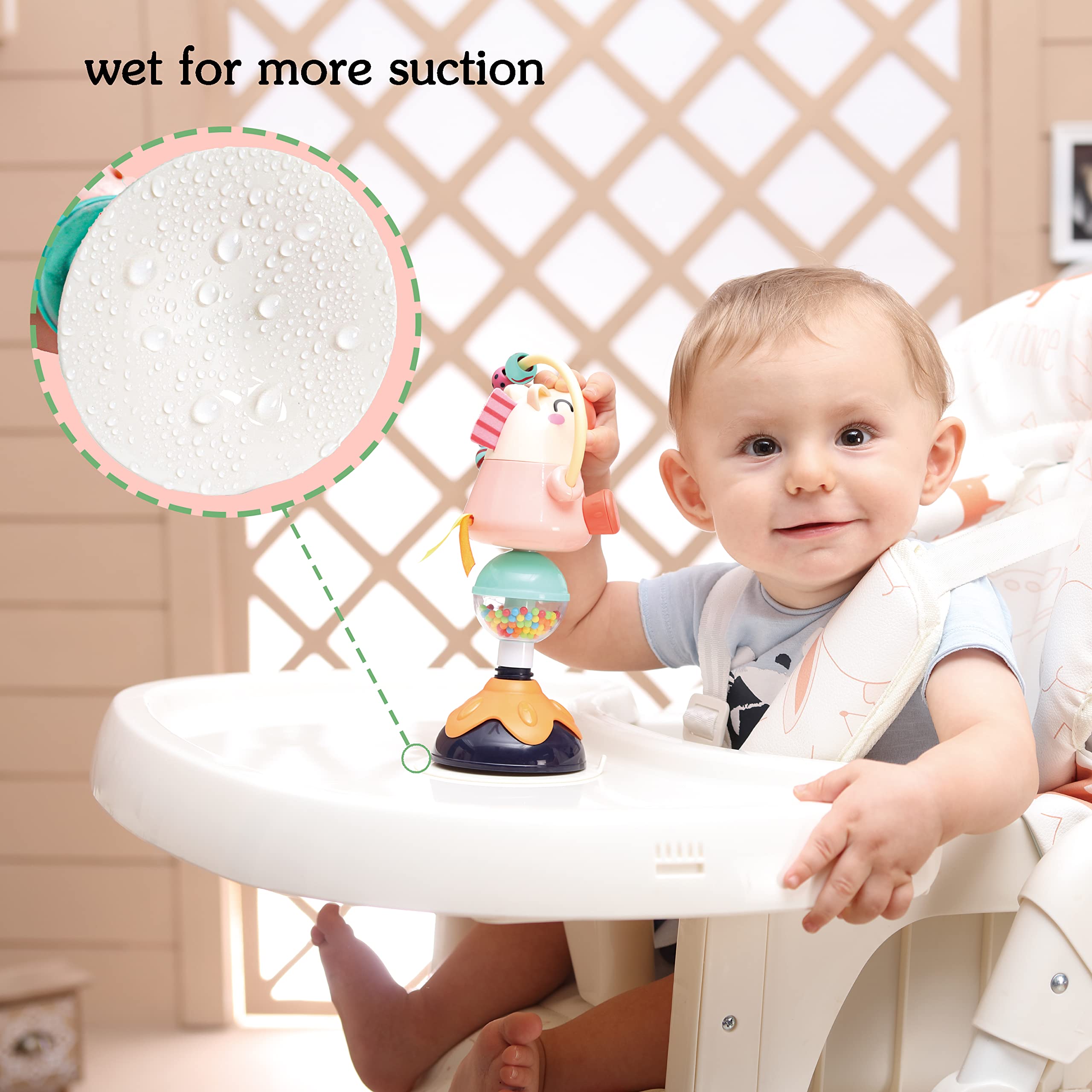 Hrewrva Baby High Chair Toy with Suction Cups,Baby Rattles Toy Set,Interactive Development Tray Toy,Infants Sensory Toy,Newborn Gift for 6, 9, 12, 18, 24 Months, 1 2 Year Olds, Boys Girls Kids