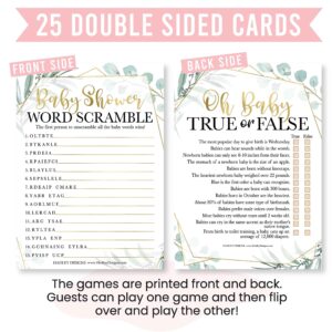 25 Greenery Word Scramble For Baby Shower, 25 True Or False Game, 25 Baby Animal Matching, 25 Nursery Rhyme Game - 4 Double Sided Cards Baby Shower Ideas, Baby Shower Party Supplies