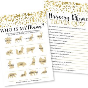 25 Gold Word Scramble For Baby Shower, 25 True Or False Game, 25 Baby Animal Matching, 25 Nursery Rhyme Game - 4 Double Sided Cards Baby Shower Ideas, Baby Shower Party Supplies