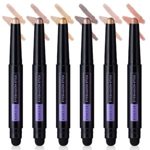 kimuse 6 pcs brown and neutral metallic eyeshadow stick,creme to powder cream shimmer eyeshadow pencil crayon,long lasting & waterproof eyeshadow stick eye sets