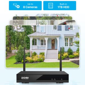 ZOSI 2K 3MP Wireless Security Camera System, H.265+ 8 Channel CCTV NVR with 1TB Hard Drive for 24/7 Recording and 8 x 3MP WiFi IP Camera Outdoor Indoor, Night Vision, Motion Alert, Remote Control