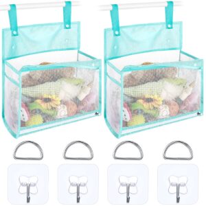 2 pieces baby bathtub toy organizer extra large opening bath toys mesh multiple ways to hang bath toy holder bottom zipper storage bag with 4 adhesive hooks (blue)