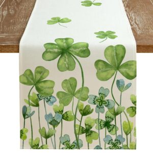 arkeny st patricks day table runner 13x72 inches, green shamrock spring seasonal farmhouse burlap indoor kitchen dining table decorations for home party at080-72