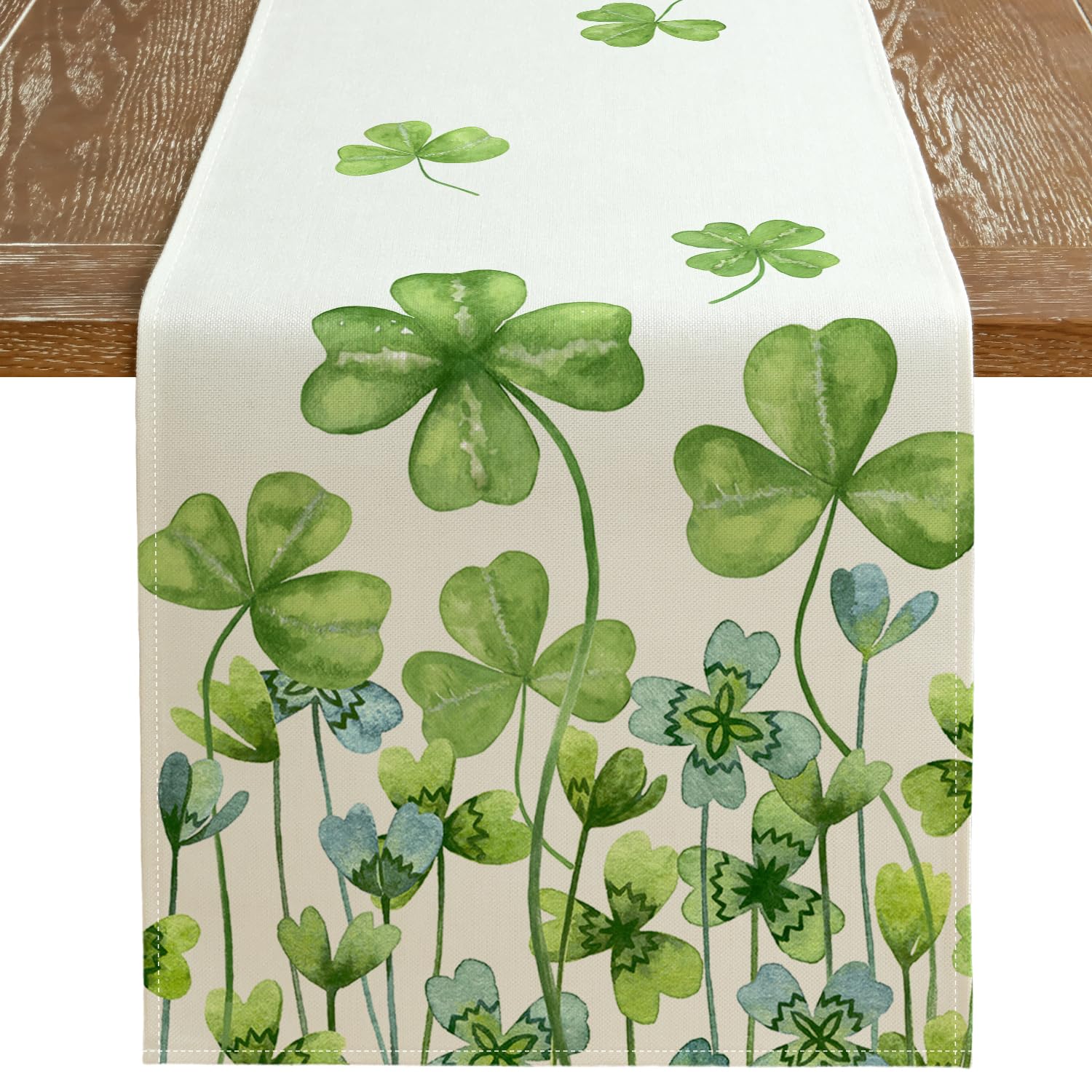 ARKENY St Patricks Day Table Runner 13x72 Inches, Green Shamrock Spring Seasonal Farmhouse Burlap Indoor Kitchen Dining Table Decorations for Home Party AT080-72