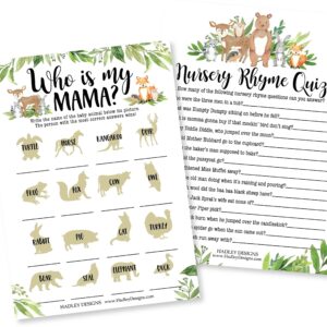 25 Woodland Word Scramble For Baby Shower, 25 True Or False Game, 25 Trivia Game, 25 Find The Guest, 25 Baby Animal Matching, 25 Nursery Rhyme Game - 6 Double Sided Cards Baby Shower Ideas