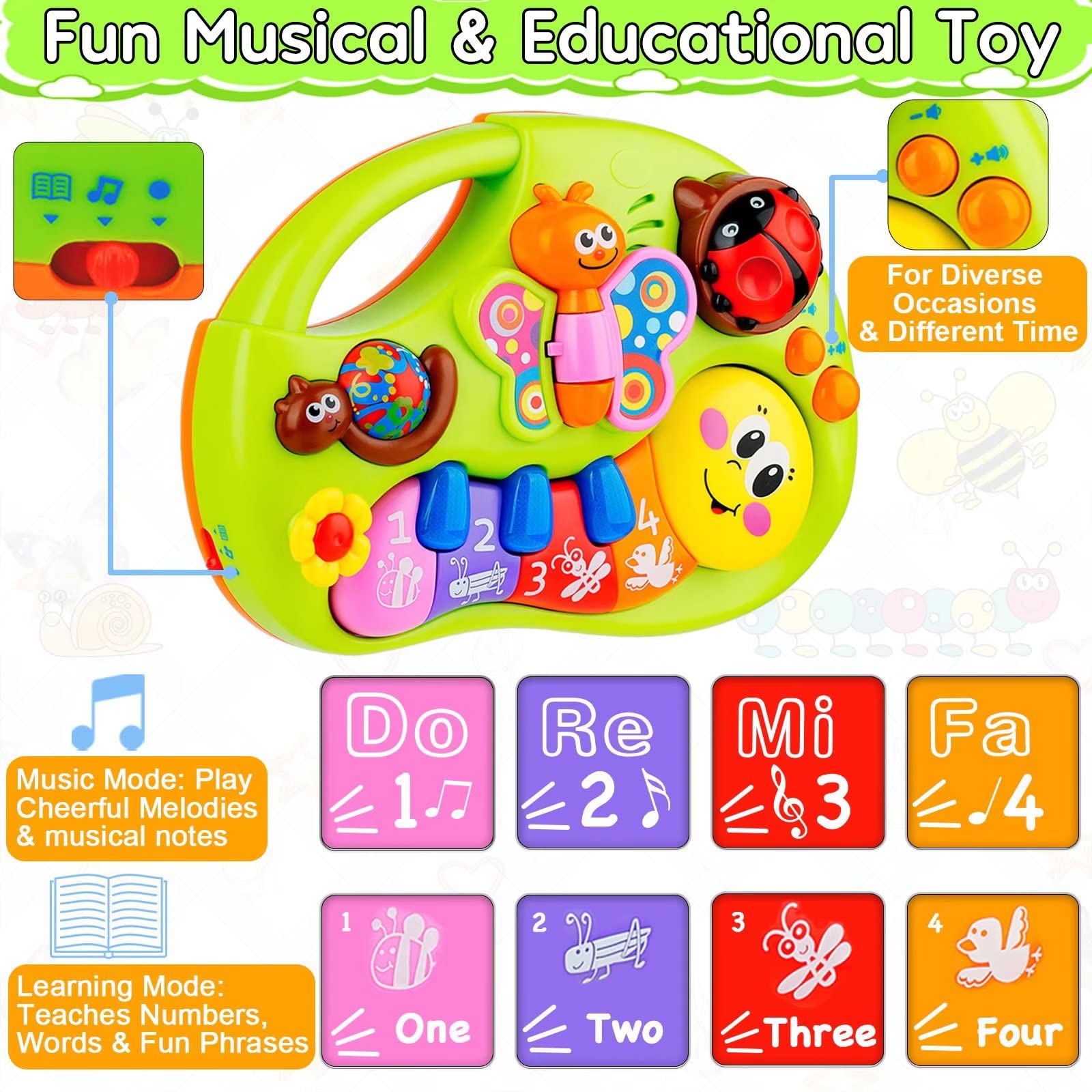 Baby Piano Toy Baby Toys 6 to 12 Months Infant Toys Baby Musical Toys Sensory Toys Light Up Toys for 1 Year Old Newborn Infant Toys 6-12 Months Toddler Piano Toy Xmas Birthday Gifts Girl Toys for Boys