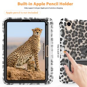 Rantice Case for iPad Mini 6 2021, iPad Mini 7 (A17 Pro) 2024 Case with Pencil Holder and Kickstand for Women Girl Kids, Slim Shockproof Clear Transparent Cover for iPad Mini 8.3 inch (Black Leopard)