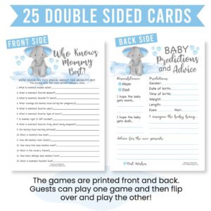 25 Elephant Who Knows Mommy Best, Baby Prediction And Advice Cards, 25 Word Scramble For Baby Shower, True Or False, 25 Trivia Baby Shower Game, Find The Guest - 6 Double Sided Cards Baby Shower Ideas