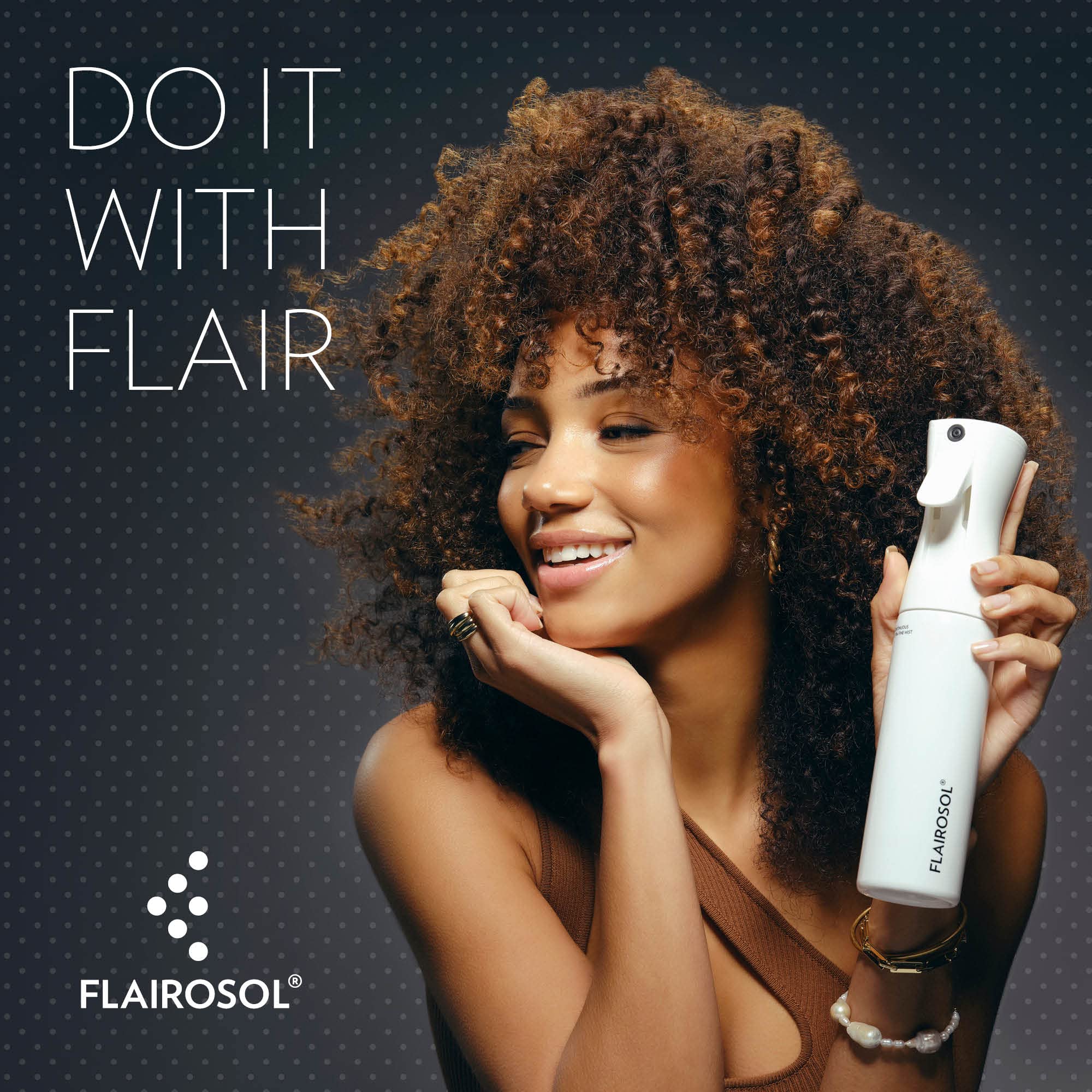 FLAIROSOL - The Original, Spray Bottle for Hair, Plants & More, Continuous Mister, Ultra Fine Water Mist, 10.1oz/300ml, Clear Bottle - Black Print