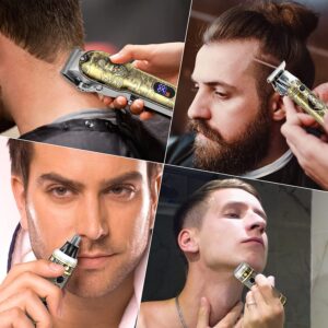 DongCoh Hair Clippers for Men, Professional Cordless Barber Clippers, Beard Trimmer, Nose Hair Trimmer, T-Blade Clippers, Rechargeable Hair Cutting Grooming Kit with LED Display