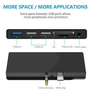 Surface Go/Surface Go2/Surface Go3 USB Adapter, 6-in-2 Surface Go/Go 2/Go3 Accessories with USB 3.0+2 USB2.0 Ports, 3.5mm Audio and Mic 2 in 1 Port, SD/TF Card Reader -for Microsoft Surface Go/Go2/Go3