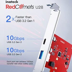 Inateck PCIe to USB 3.2 Gen 2 Card with 20 Gbps Bandwidth, USB A and USB C Ports, with Standard and Low Profile Brackets, RedComets U28