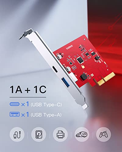 Inateck PCIe to USB 3.2 Gen 2 Card with 20 Gbps Bandwidth, USB A and USB C Ports, with Standard and Low Profile Brackets, RedComets U28