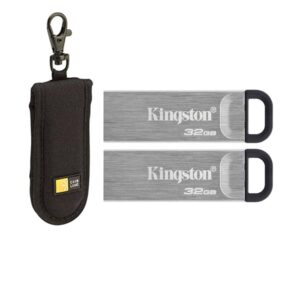 kingston usb 3.2 gen 1 datatraveler kyson - dtkn/32gb x2 + case logic jds-2 usb drive shuttle 2-capacity (single)