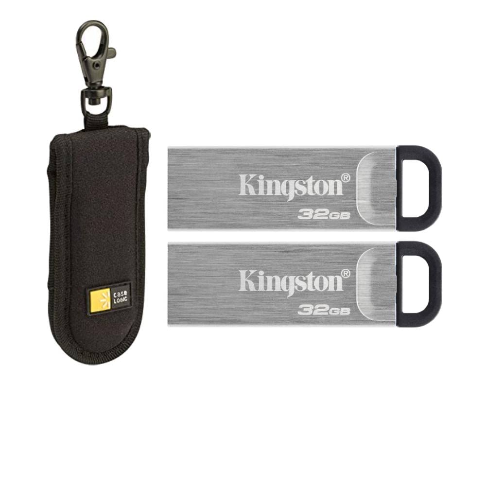 Kingston USB 3.2 Gen 1 DataTraveler Kyson - DTKN/32GB x2 + Case Logic JDS-2 USB Drive Shuttle 2-Capacity (Single)