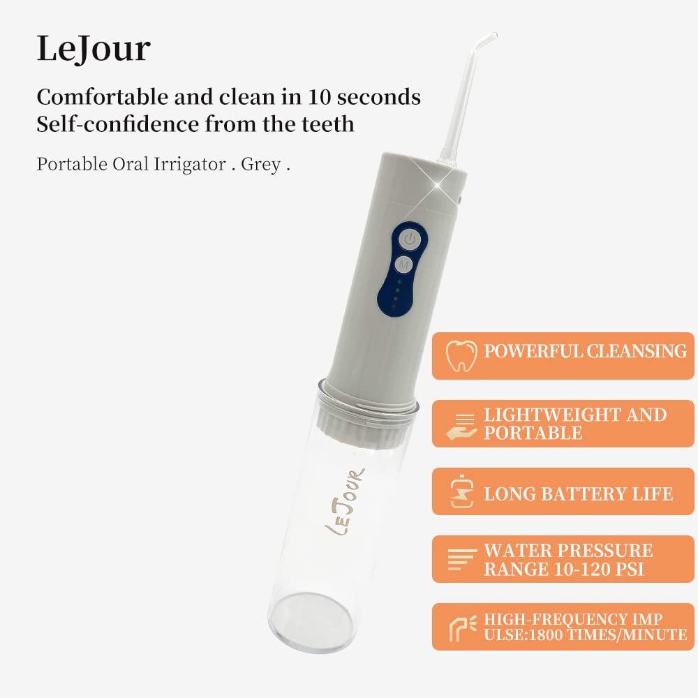 Water Dental flosser for Teeth Cleaning - LEJOUR Tooth Care, Cordless Portable Rechargeable Oral Irrigator 4 Modes 5 Tips IPX7 Waterproof Powerful Battery Water Teeth Cleaner Pick for Home Travel