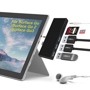 surface go/surface go2/surface go3 usb adapter, 6-in-2 surface go/go 2/go3 accessories with usb 3.0+2 usb2.0 ports, 3.5mm audio and mic 2 in 1 port, sd/tf card reader -for microsoft surface go/go2/go3