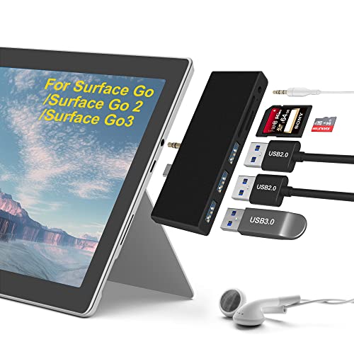 Surface Go/Surface Go2/Surface Go3 USB Adapter, 6-in-2 Surface Go/Go 2/Go3 Accessories with USB 3.0+2 USB2.0 Ports, 3.5mm Audio and Mic 2 in 1 Port, SD/TF Card Reader -for Microsoft Surface Go/Go2/Go3