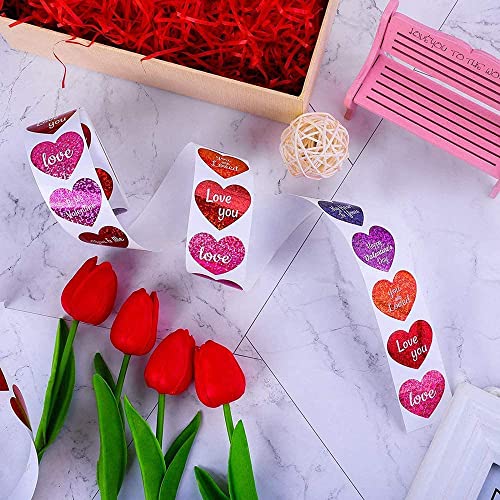 Valentine Stickers, 500 Pcs Glitter Heart Stickers Valentine's Love Decorative Stickers Heart Labels Red Heart Sticker for Valentine's Day,Wedding Decorations,Anniversaries (red purple love You)