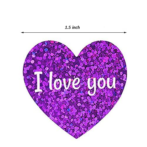 Valentine Stickers, 500 Pcs Glitter Heart Stickers Valentine's Love Decorative Stickers Heart Labels Red Heart Sticker for Valentine's Day,Wedding Decorations,Anniversaries (red purple love You)