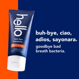 Hello Bye Bye Bacteria, Antibacterial Toothpaste with Fluoride, Bad Breath Toothpaste, Zinc, Tea Tree Oil, BPA Free, Anticavity, Vegan, Gluten Free, Herbal Mint Flavor, 2 Pack, 4 OZ Tubes