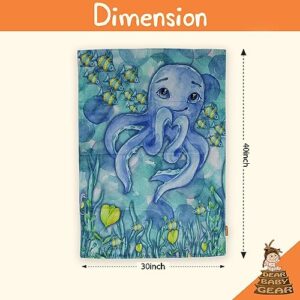 Dear Baby Gear - Ocean Baby Blanket - Double-Layered Ocean Theme Swaddle - Soft Plush for Girls & Boys - Adorable Octupus with Fish Design - Beach-Inspired, Light Blue Minkies (40 x 30 inches)