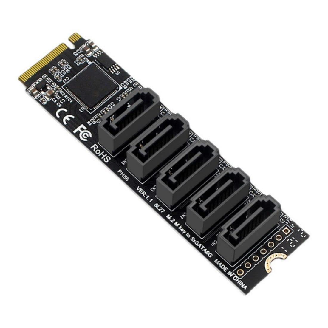 Chenyang M.2 NGFF NVME M-Key PCI Express to SATA 3.0 6Gbps 5 Ports Adapter Converter Hard Drive Extension Card JMB585 2280