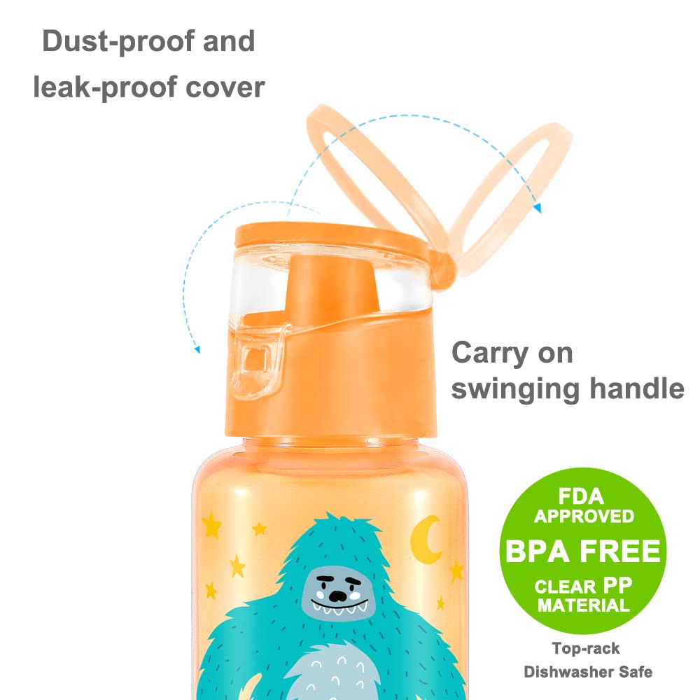 13oz Kids Water Drinking Bottle - BPA Free, Wide Mouth, Chug Lid, Easy Open, Lightweight, Leak-Proof Water Bottle with Cute Design for Girls & Boys - 2 Pack(Dinosaur/Chimpanzee)