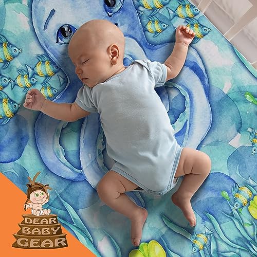 Dear Baby Gear - Ocean Baby Blanket - Double-Layered Ocean Theme Swaddle - Soft Plush for Girls & Boys - Adorable Octupus with Fish Design - Beach-Inspired, Light Blue Minkies (40 x 30 inches)