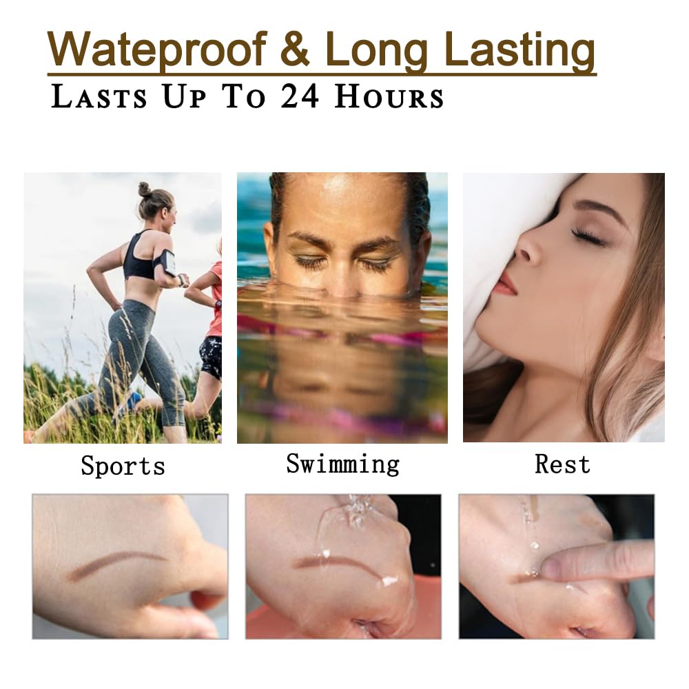 Waterproof Eyebrow Pen - Microblading Tattoo Brow Pencil, 24 Hours Long Lasting, Creates Natural Looking (2# Brunette)