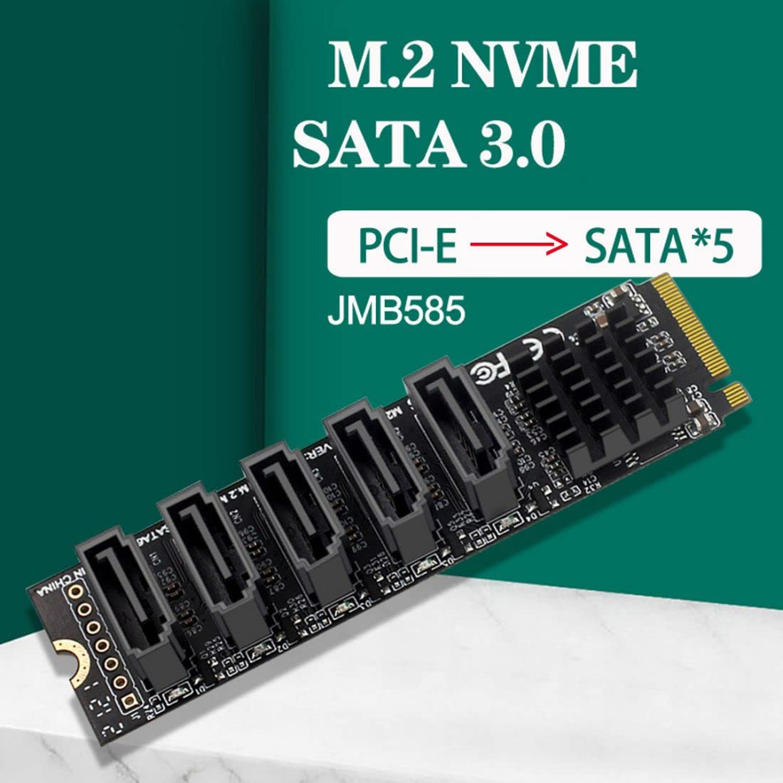 Chenyang M.2 NGFF NVME M-Key PCI Express to SATA 3.0 6Gbps 5 Ports Adapter Converter Hard Drive Extension Card JMB585 2280