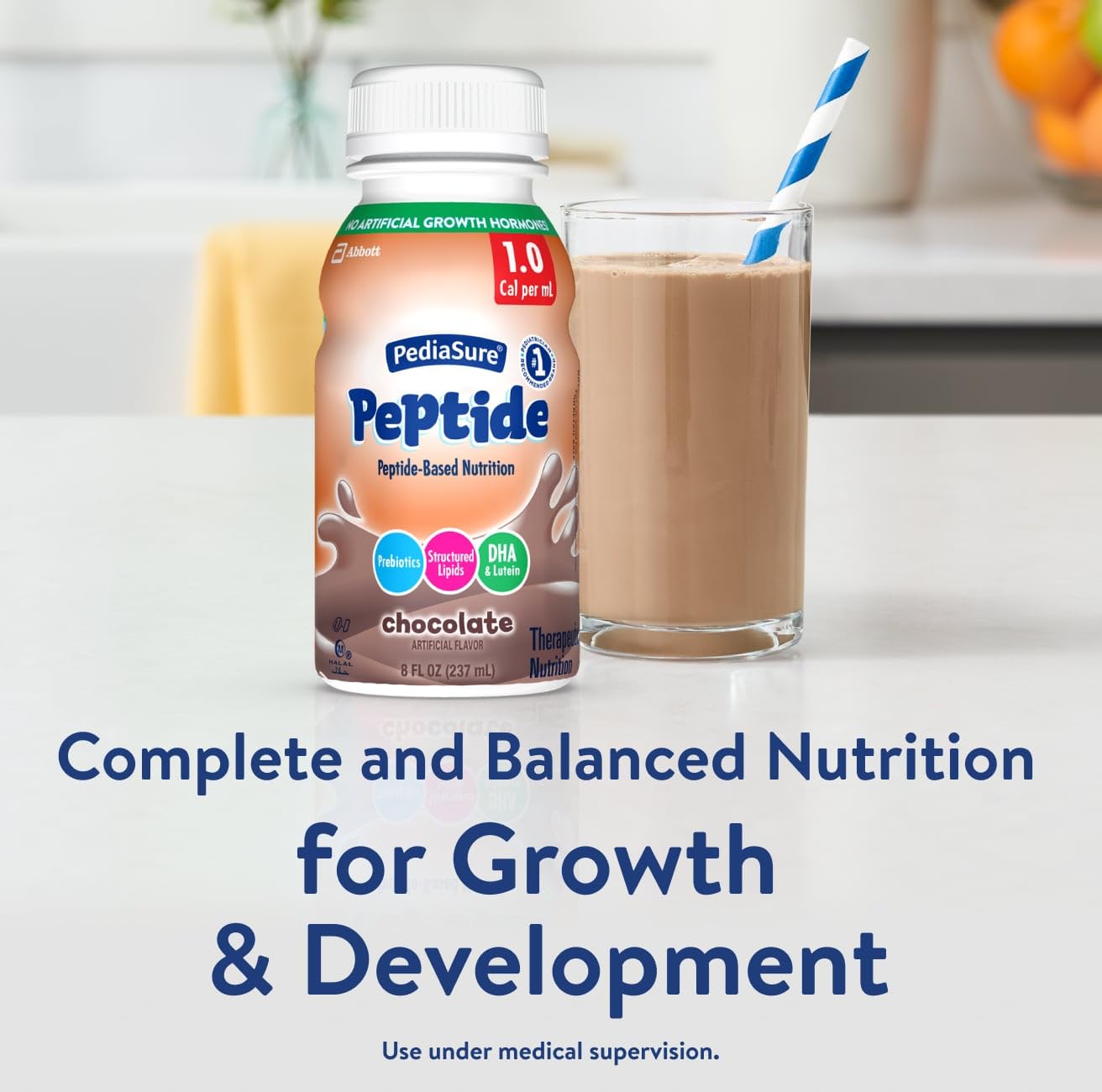 PediaSure Peptide 1.0 Cal,24 Count,Complete,Balanced Nutrition for Kids with GI Conditions,Peptide-Based Formula,with 7g Protein and Prebiotics,for Oral or Tube Feeding,Chocolate,8-fl-oz Bottle