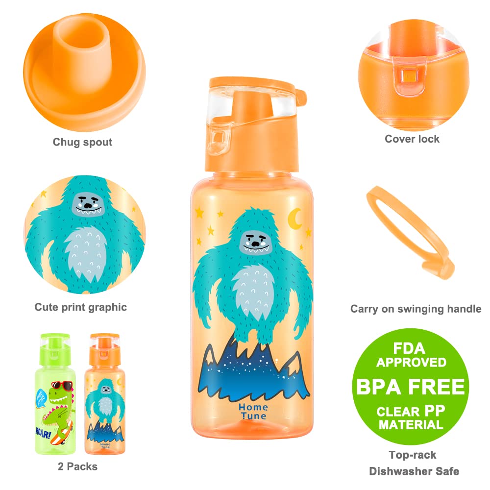 13oz Kids Water Drinking Bottle - BPA Free, Wide Mouth, Chug Lid, Easy Open, Lightweight, Leak-Proof Water Bottle with Cute Design for Girls & Boys - 2 Pack(Dinosaur/Chimpanzee)