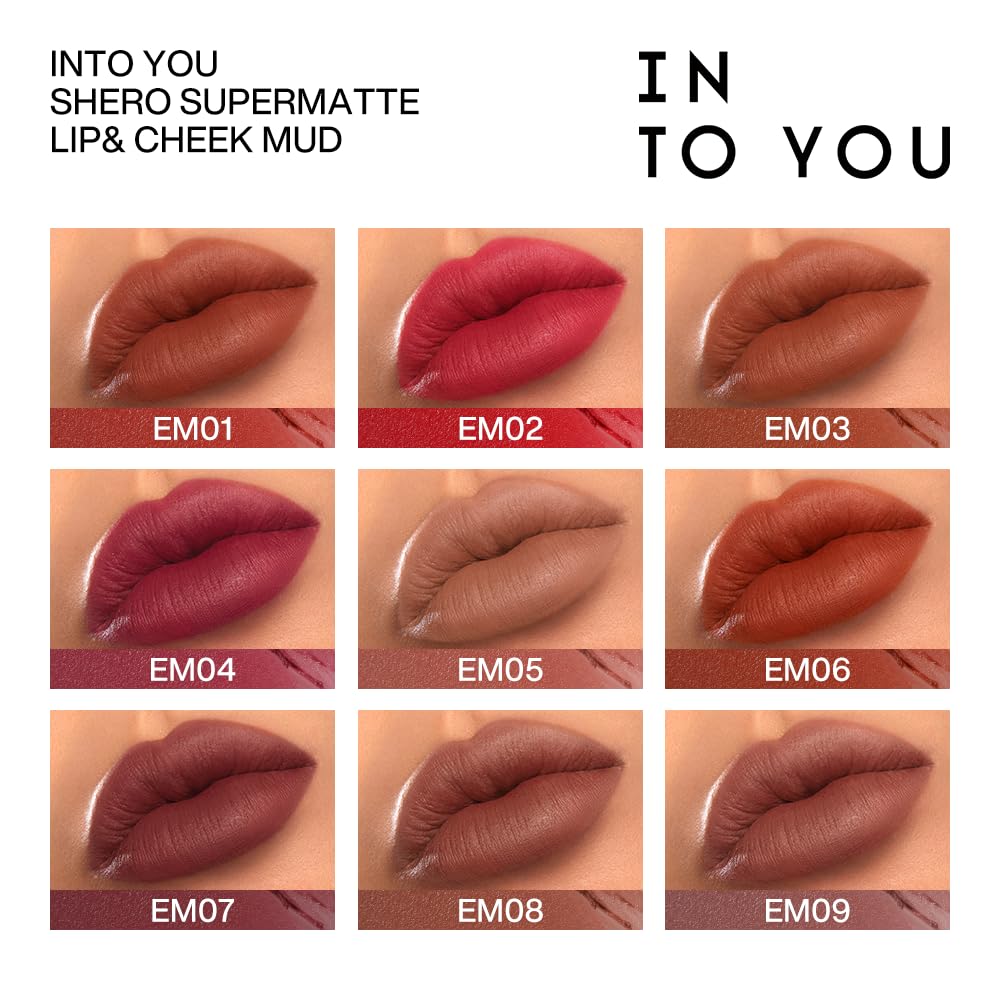 INTO YOU Matte Lipstick for Women, Matte Red Lipstick Long Lasting, Multi-Purpose for Lips and Cheek, Non-Stick Cup Not Fade Lip Stain Makeup Cosmetics Official Directly (EM08)