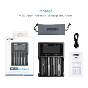 XTAR VC4SL Upgrade Version VC4S Smart Rechargeable Battery Charger Type C 4 Bay Fast 18650 Charger with LCD for 3.7V 3.6V Li-ion Battery 10440 14500 18650 21700 26650 and Ni-MH Ni-CD AA AAA