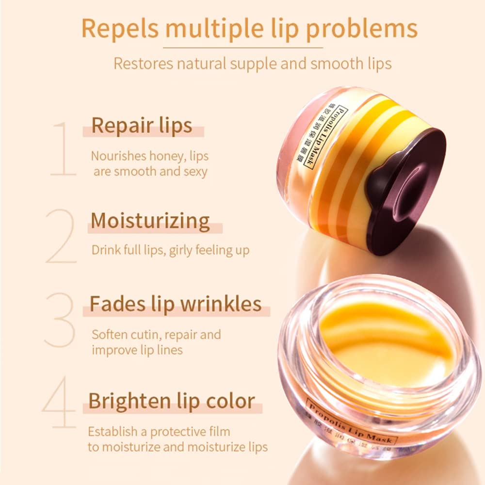 Lip Balm Honey Pot, Propolis Moisturizing Lip Mask Overnight, Hydrating Prevention Dry and Cracked Lip Scrubs Exfoliator Lip Sleeping Mask