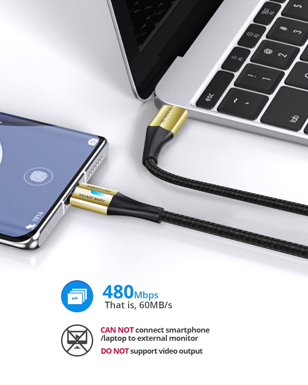 JIUWFOX USB C to USB C Cable,[2-Pack 8ft+4ft], USB C Charger Cable 100W/5A Fast Charging, for Samsung Galaxy S23/S22/S21, MacBook Pro 2020, iPad Pro 2020, LG, Pixel, Switch, and More.