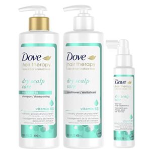 dove hair therapy regimen hair set shampoo, conditioner and leave-on scalp treatment for dry scalp with vitamin b3