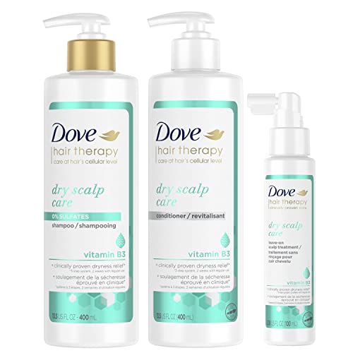 Dove Hair Therapy Regimen Hair Set Shampoo, Conditioner and Leave-On Scalp Treatment for Dry Scalp with Vitamin B3