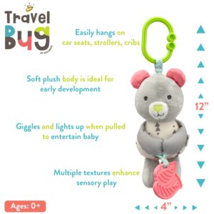 Travel Bug Multi-Sensory Baby Toy with Crinkle, Multiple Textures and Musical Playback, Stroller, Car Seat, Playmat Hanging Toy for Baby - Bear