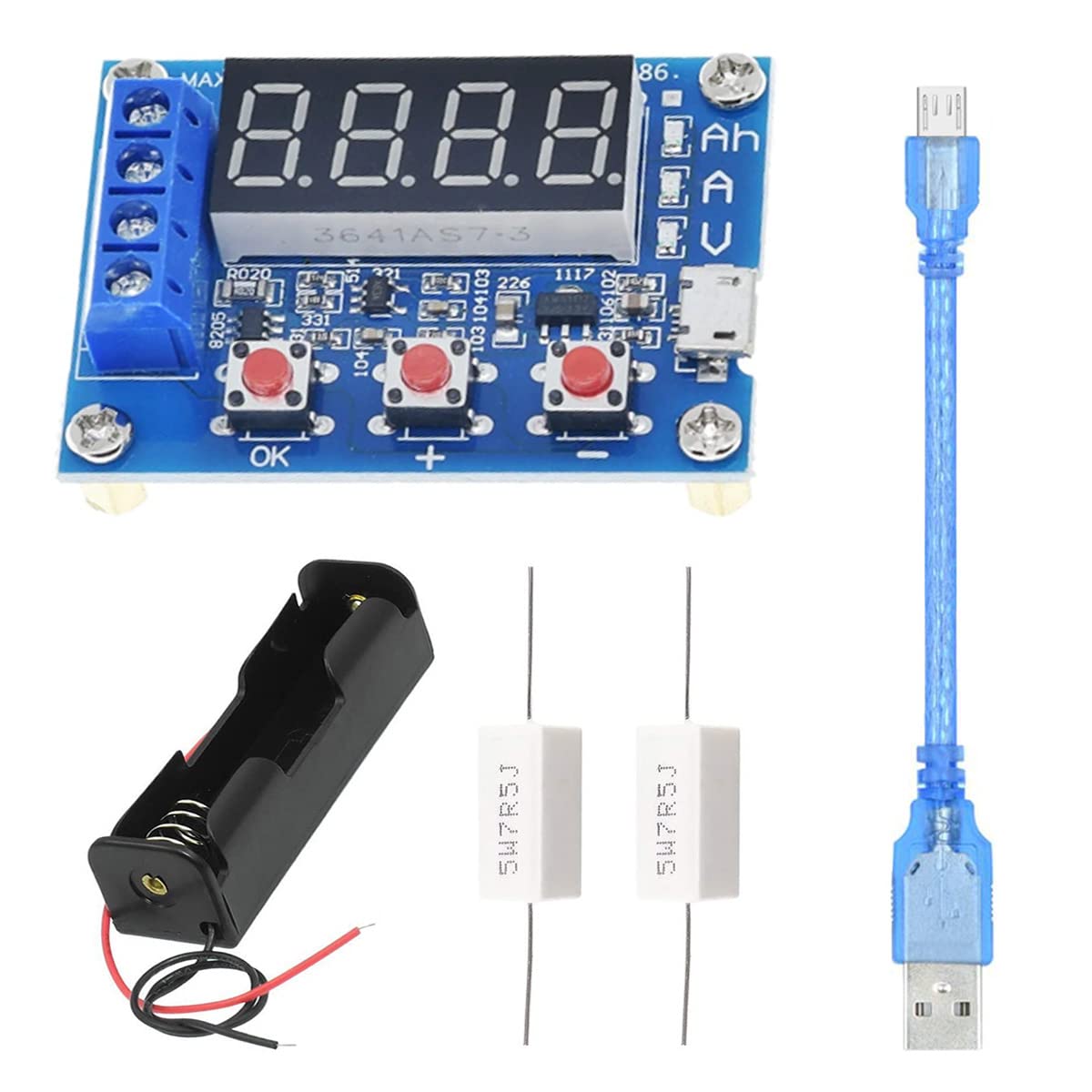 DKARDU 1.5-12V Battery Capacity Meter Discharge Tester Analyzer ZB2L3 Li-ion Lead-Acid Battery Capacity Meter for Testing Battery with 18650 Battery Holder, Micro USB Cable