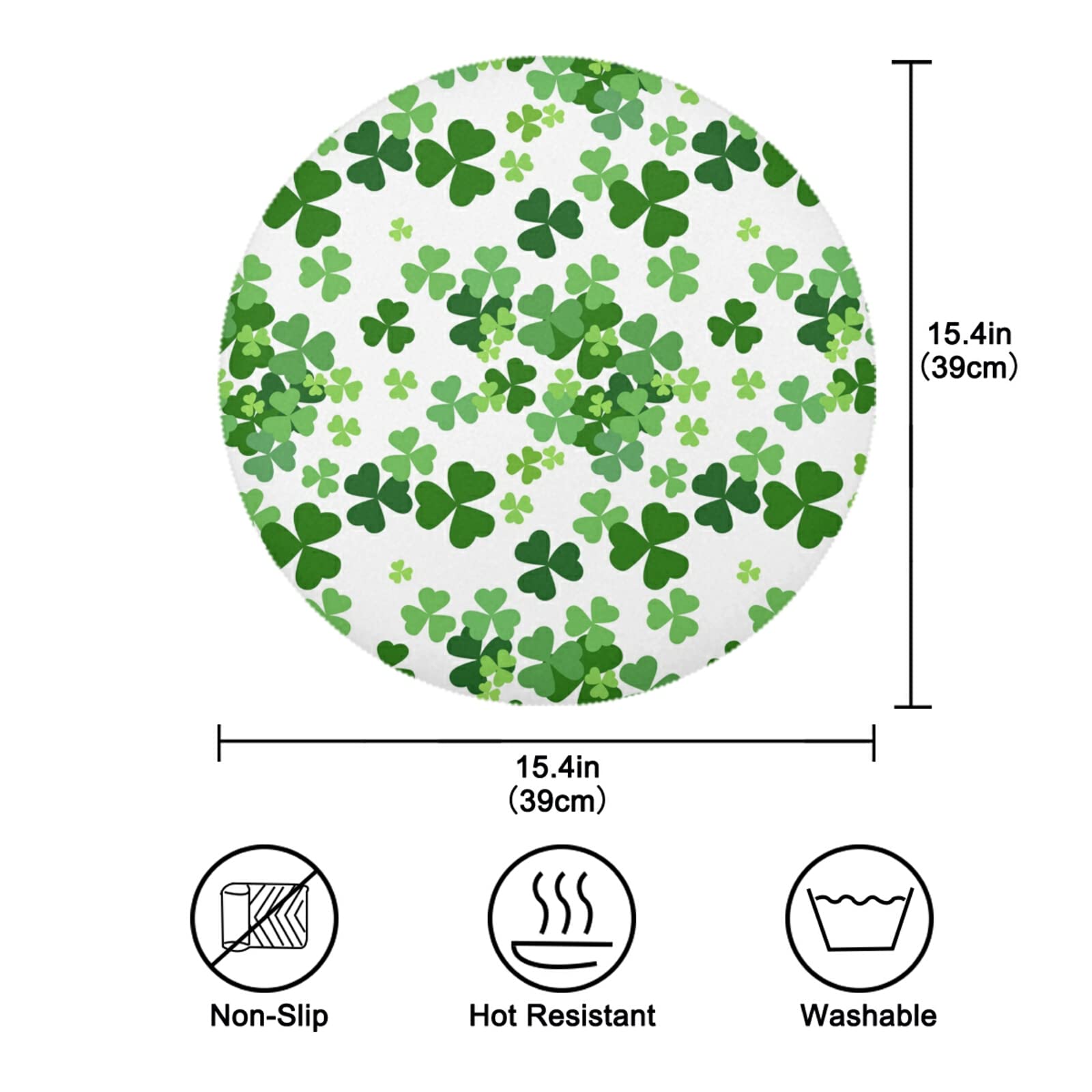 St. Patrick's Day Placemats Lucky Clover Shamrocks Round Placemats Set of 6 for Kitchen Table Washable Kitchen Table Mats Place mats