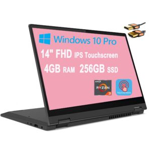 lenovo flex 5 14 2-in-1 business laptop 14" fhd ips touchscreen amd quad-core ryzen 3 4300u (beats i7-10510u) 4gb ram 256gb ssd amd radeon graphics hdmi usb-c dolby win10 pro grey + hdmi cable