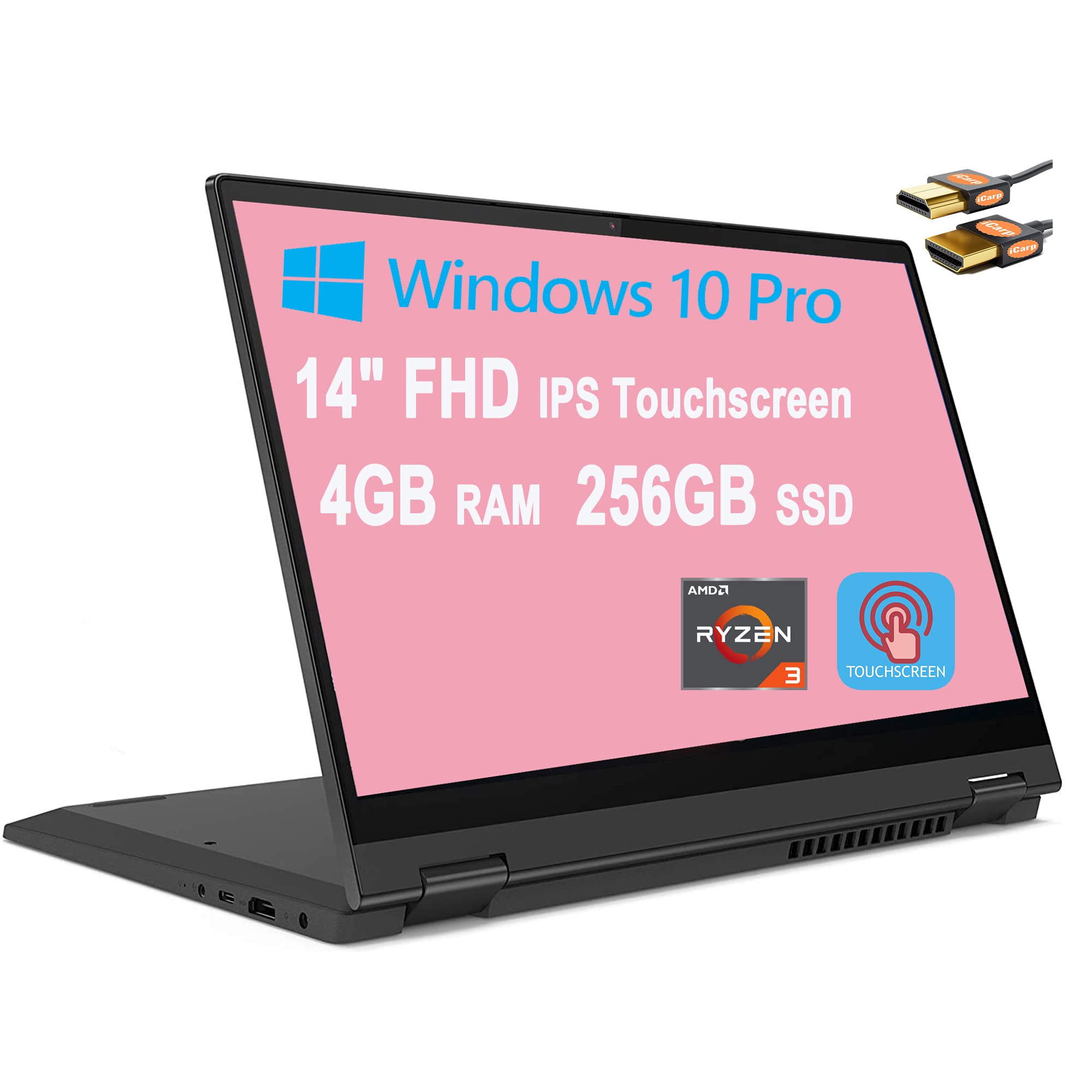 Lenovo Flex 5 14 2-in-1 Business Laptop 14" FHD IPS Touchscreen AMD Quad-Core Ryzen 3 4300U (Beats i7-10510U) 4GB RAM 256GB SSD AMD Radeon Graphics HDMI USB-C Dolby Win10 Pro Grey + HDMI Cable